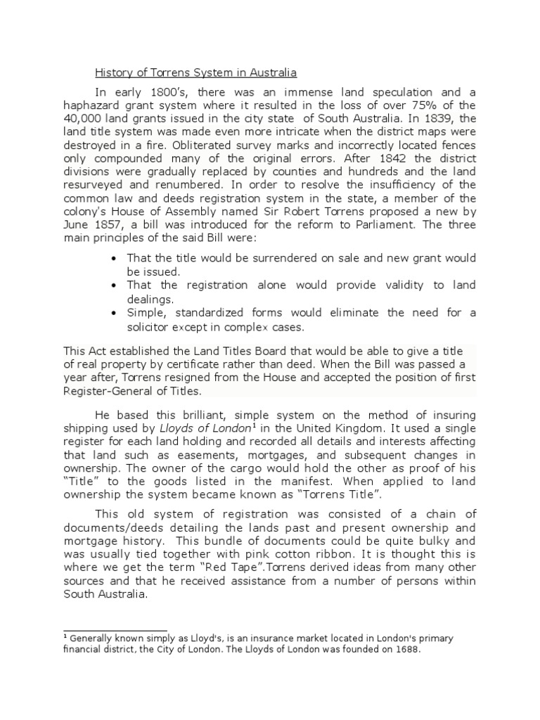 History of Torrens System in Australia | PDF | Natural Resources Law ...