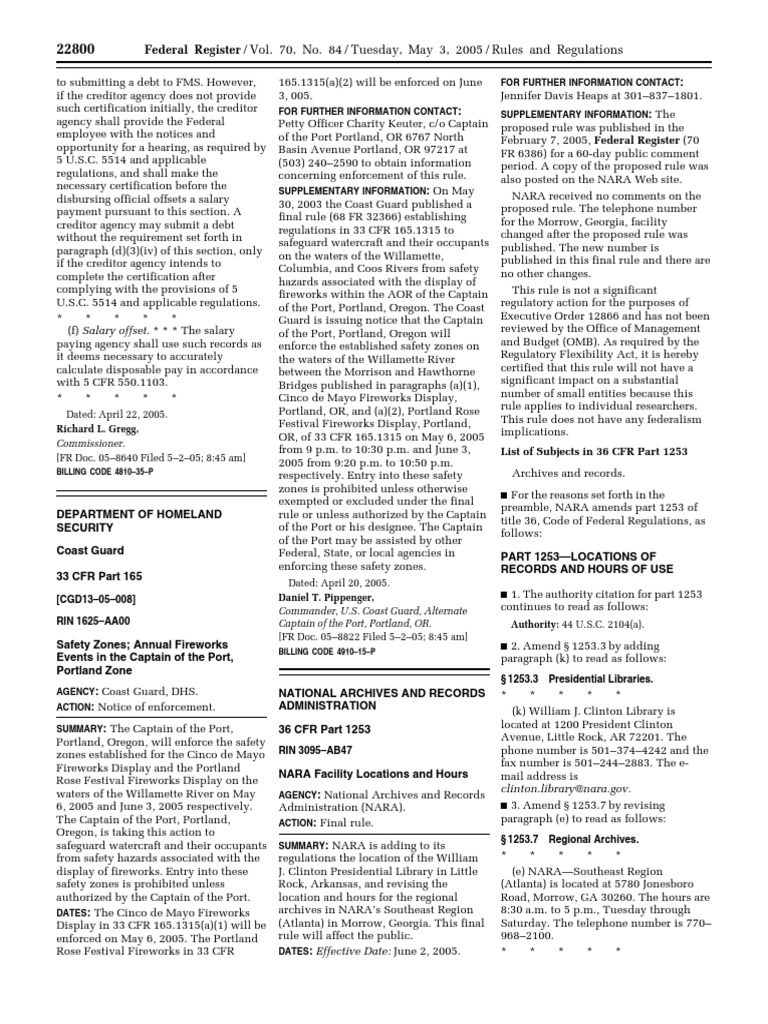 Rule: Ports and Waterways Safety: Portland Captain of Port Zone, OR ...