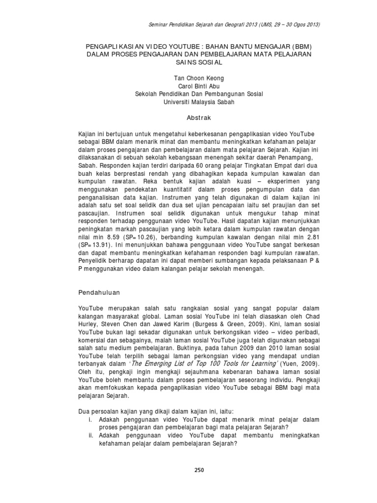 Pengaplikasian Video Youtube Bahan Bantu Mengajar BBM DR Tanck - Ums | PDF