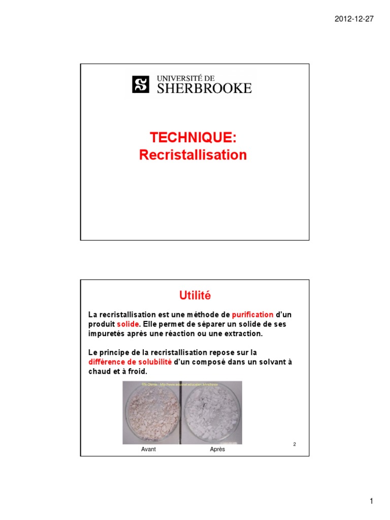 Protocole de Recristallisation Pratique | PDF | Solvant | Procédé chimique