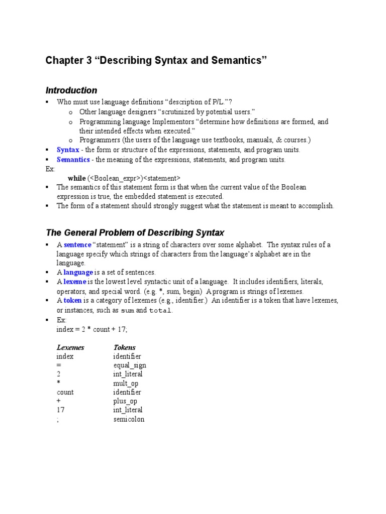 Chapter 3 "Describing Syntax and Semantics" | PDF | Logic | Linguistics