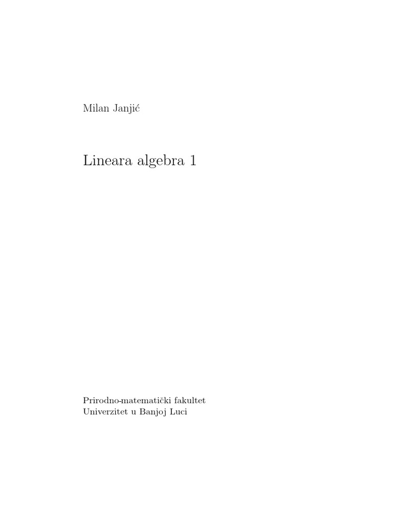 Linearna Algebra 1 - Milan Janjić - Banja Luka 2015 | PDF