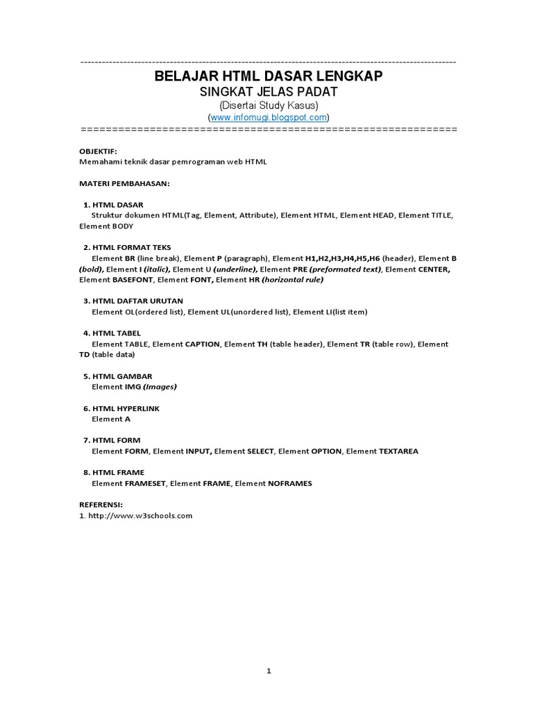 Belajar HTML Dasar Lengkap + Soal Latihan PDF | PDF