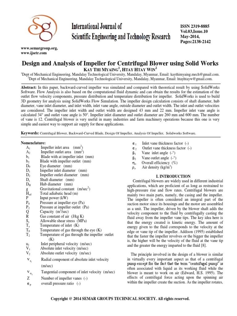 Design and Analysis of Impeller For Centrifugal Blower Using Solid ...