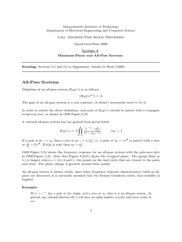 All-Pass System Overview | PDF | Control Theory | Electrical Engineering