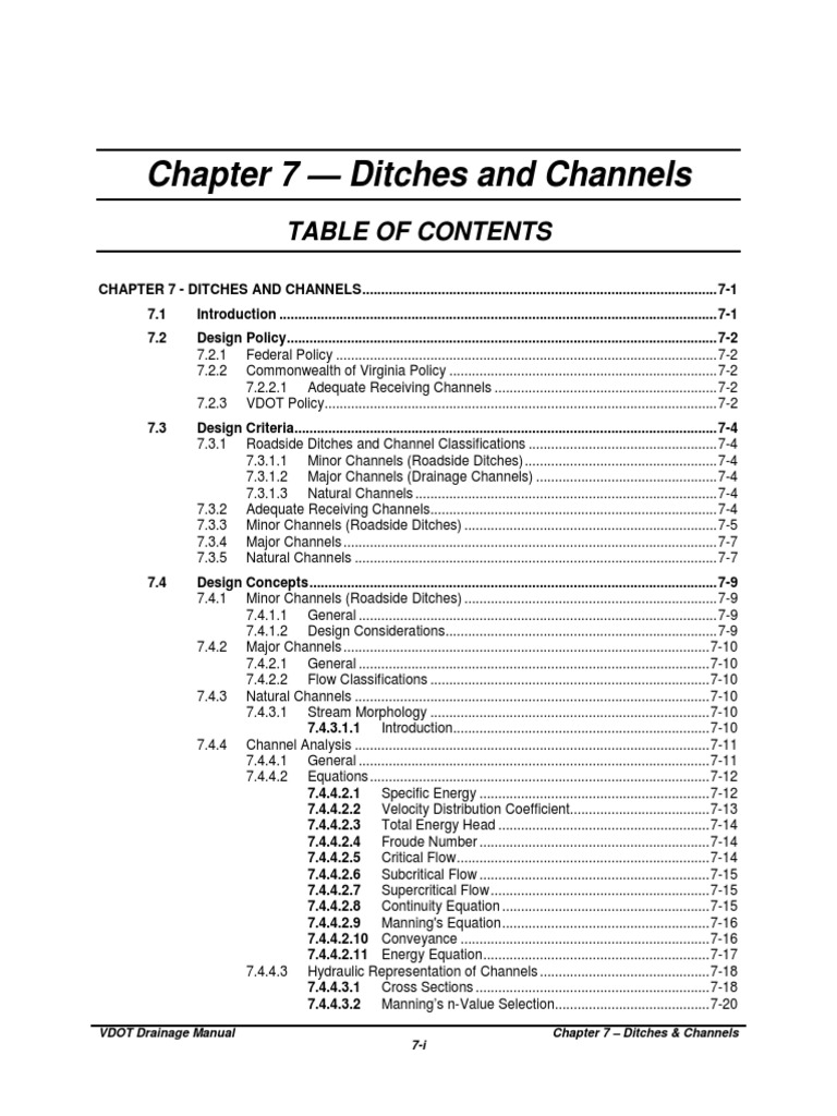 VDOT Drainage Manual 7-I Chapter 7 - Ditches & Channels | PDF | Flood ...