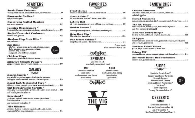 The VIG Food Menu | PDF | Coleslaw | Salad