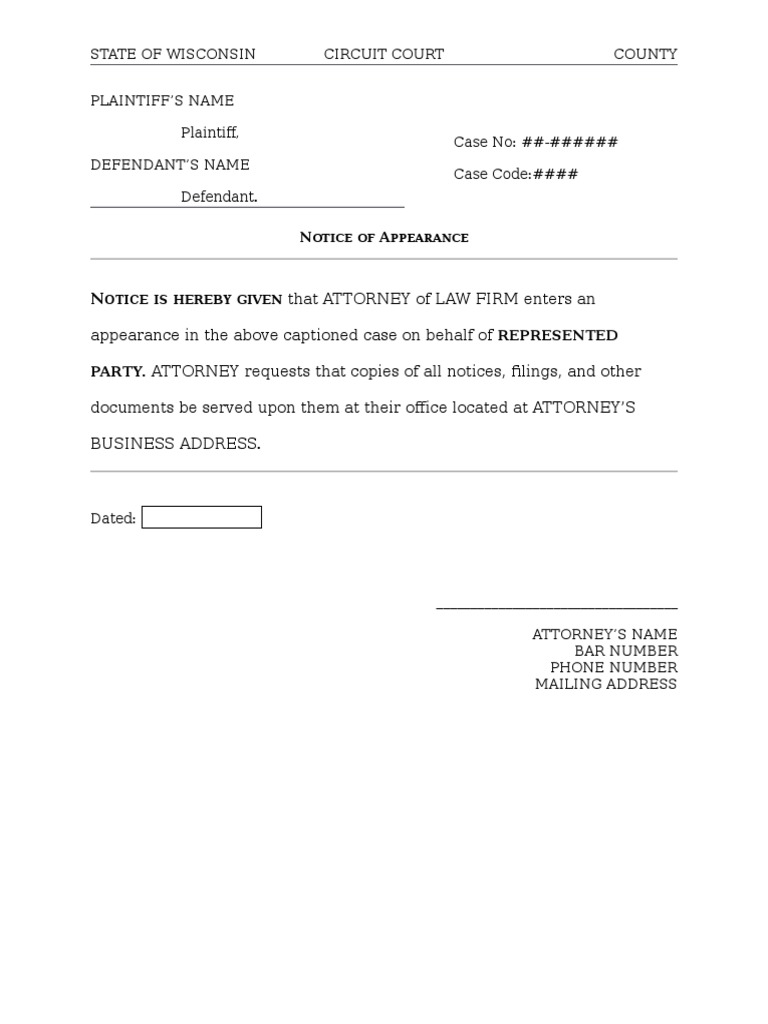 Notice of Appearance Template | PDF