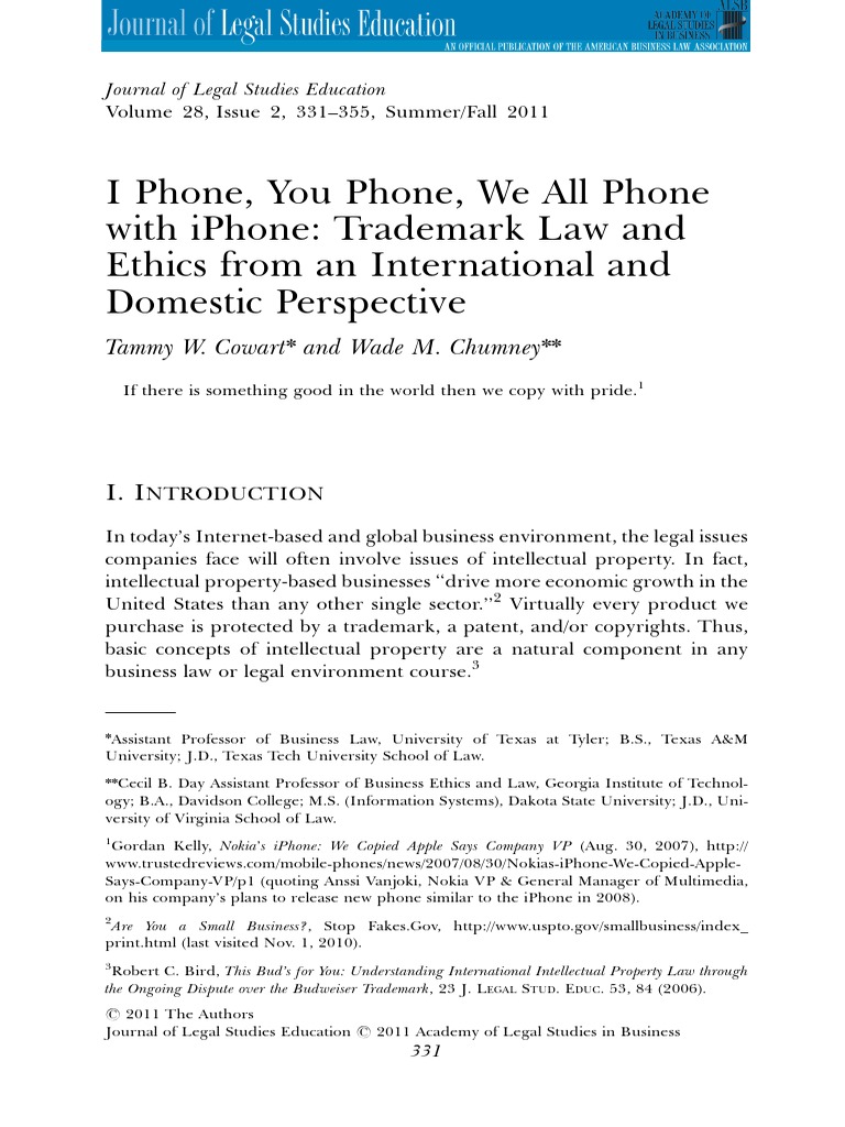Cowart Et Al-2011-Journal of Legal Studies Education | PDF | Trademark ...