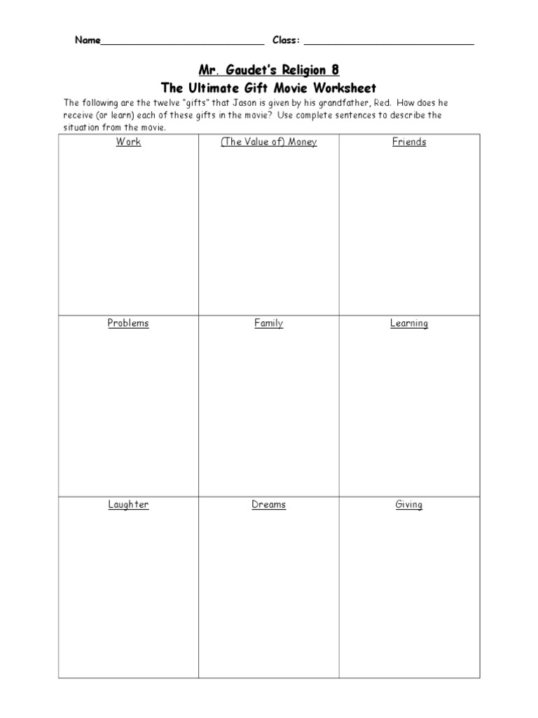 Ultimate Gift Movie Worksheet Guide | PDF | Games & Activities ...