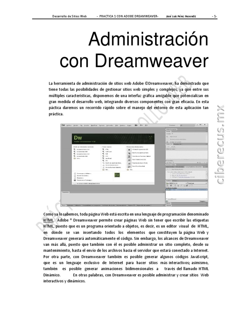 Practica 1 Con Adobe Dreamweaver PDF | PDF | Adobe Dreamweaver | HTML