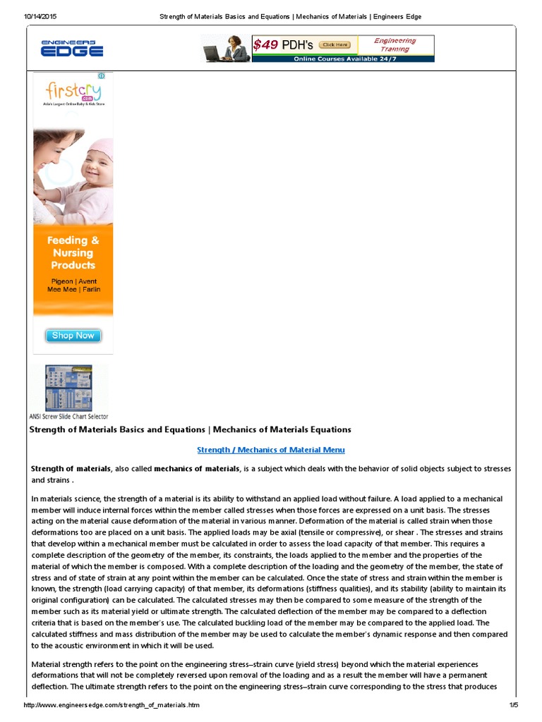Strength of Materials Basics and Equations - Mechanics of Materials ...