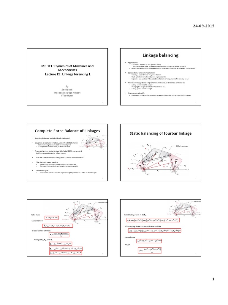 Domm Lect15 Balancing of Linkage Part1 | Download Free PDF | Torque | Center Of Mass