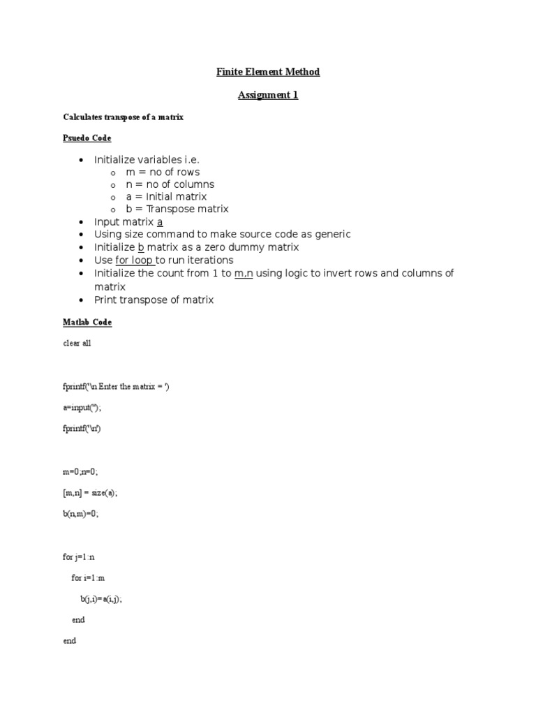 Matrix Transpose Calculation in MATLAB | PDF