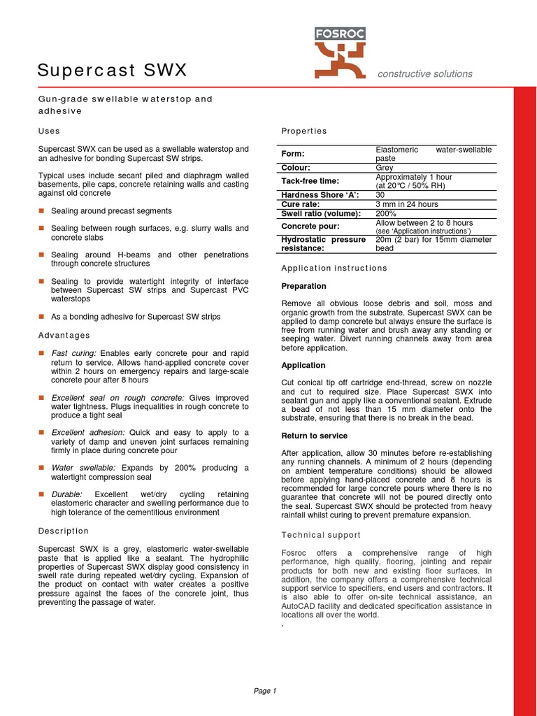 Supercast SWX | PDF | Concrete | Manmade Materials