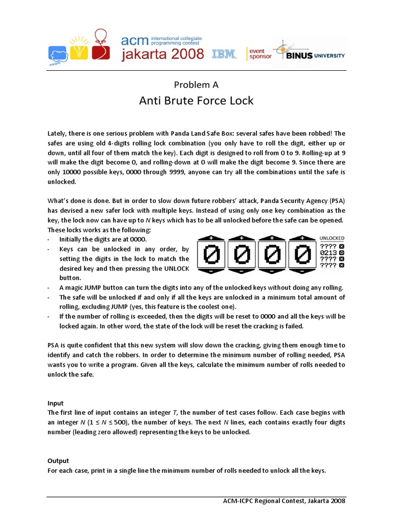 Anti Brute Force Lock: Problem A | PDF | Sequence | Gambling