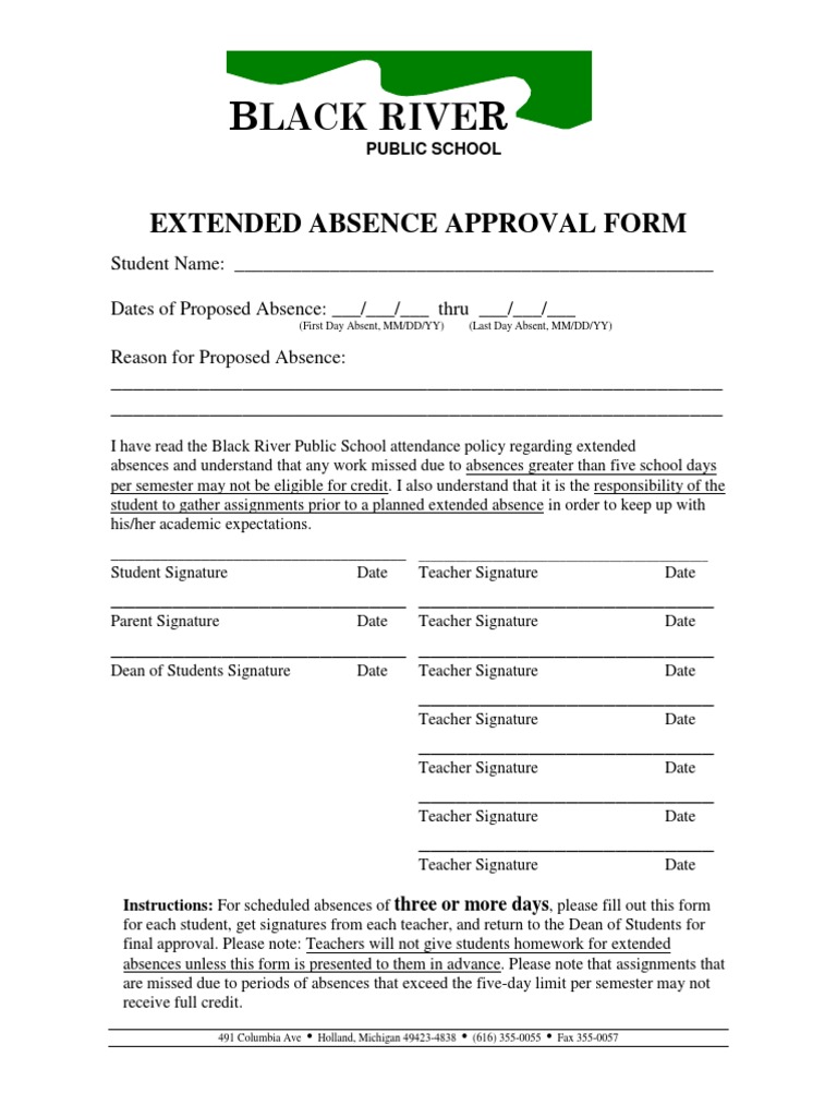 Black River School Absence Approval Form | PDF