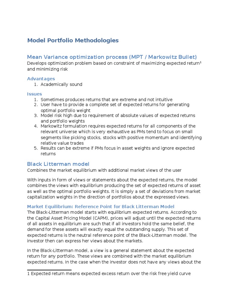 Model Portfolio Optimization | PDF | Covariance Matrix | Capital Asset ...