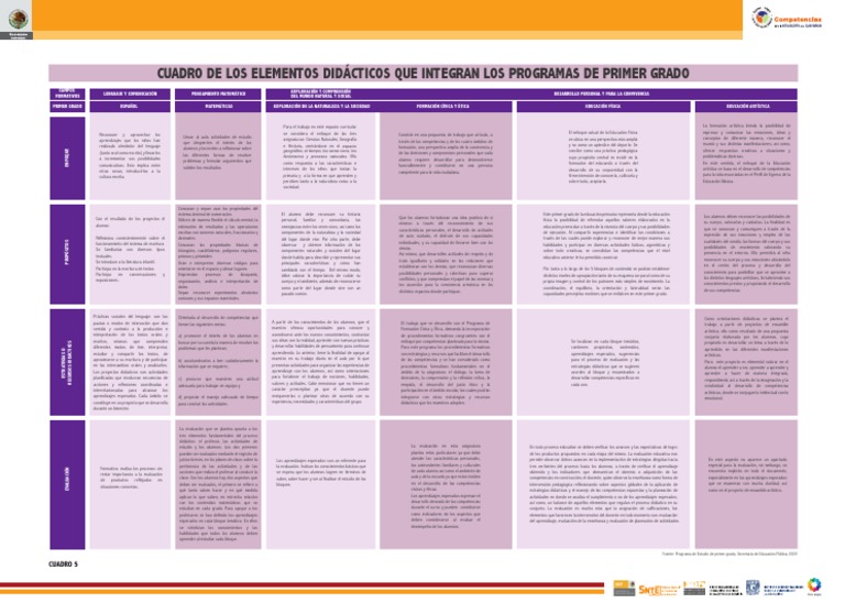 Cuadro Elementos Didacticos Programa Primer Grado | PDF | Evaluación | Maestros