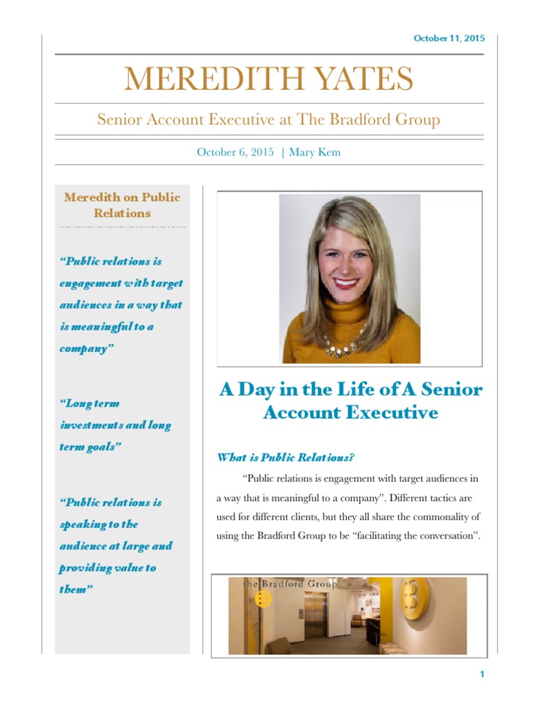Meredith Yates Interview Spread | PDF | Public Relations | Chief ...