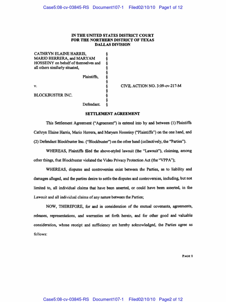 Lane v. Facebook (Blockbuster Settlement) | PDF | Settlement ...
