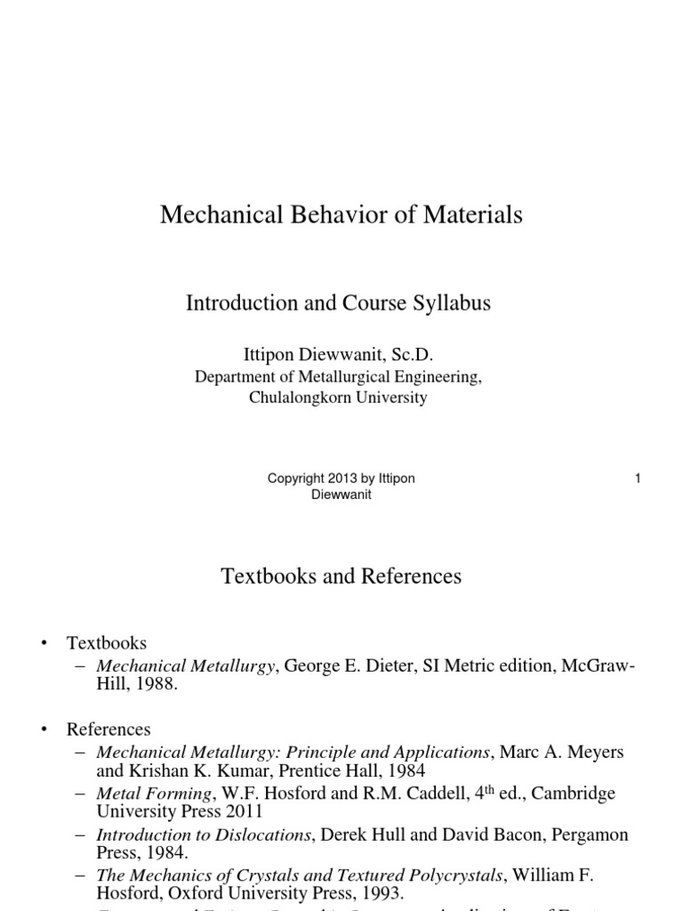 Mechanical Behavior of Materials 01 PDF | Deformation (Mechanics ...