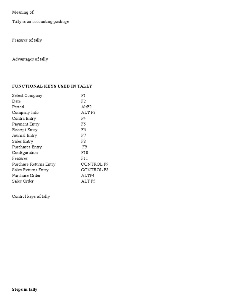 Functional Keys Used in Tally | PDF | Debits And Credits | Economies