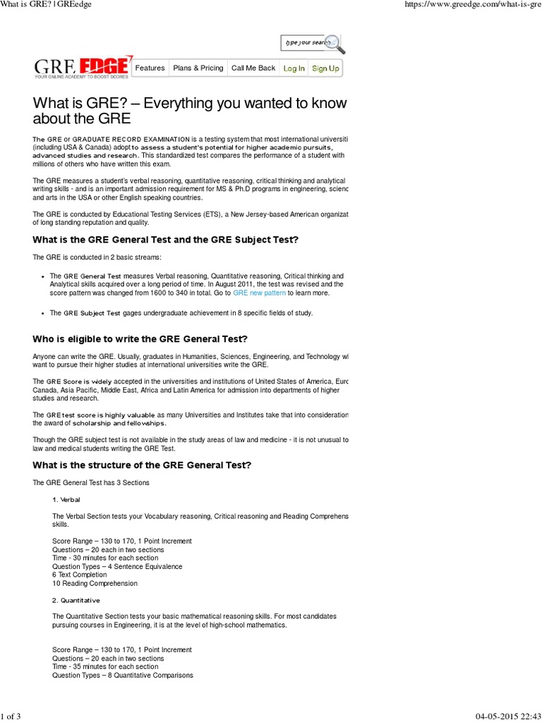 What Is GRE? - Everything You Wanted To Know About The GRE | PDF ...