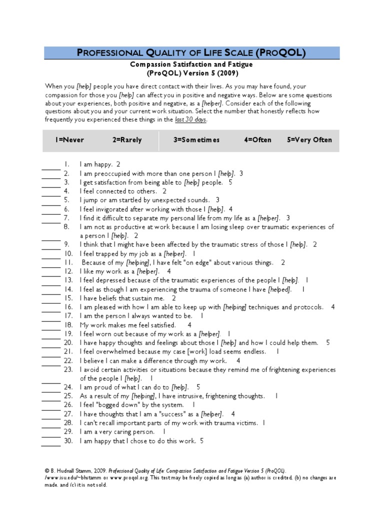 Compassion Fatigue Scale 1 | PDF | Positive Psychology | Action ...