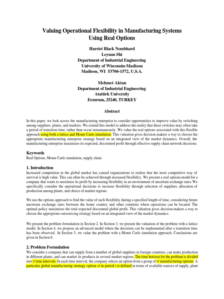 Valuing Operational Flexibility in Manufacturing Systems Using Real ...