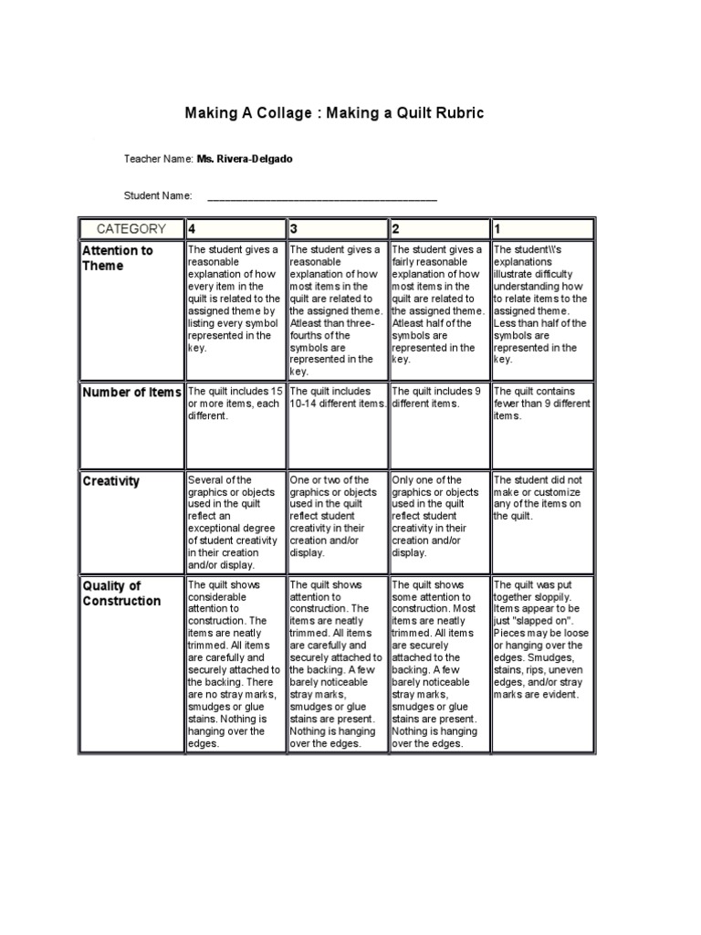 Collage Making Criteria Rubric | PDF