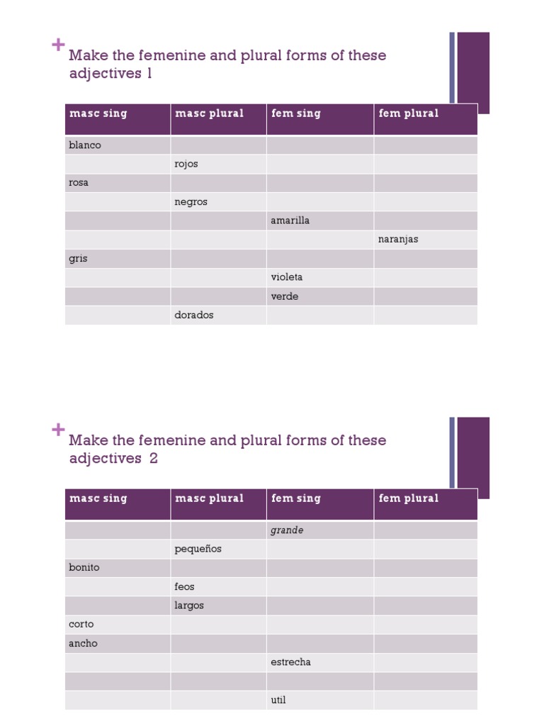 Spanish Adjective Gender and Number Guide | PDF | Language Arts ...