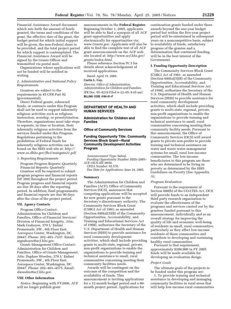Notice: Grants and Cooperative Agreements Availability, Etc.: Rural Community Development ...