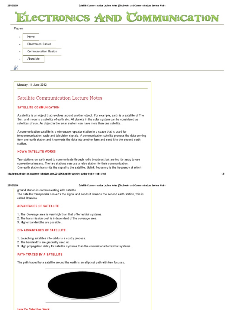 Satellite Communication Lecture Notes - Electronics and Communications ...
