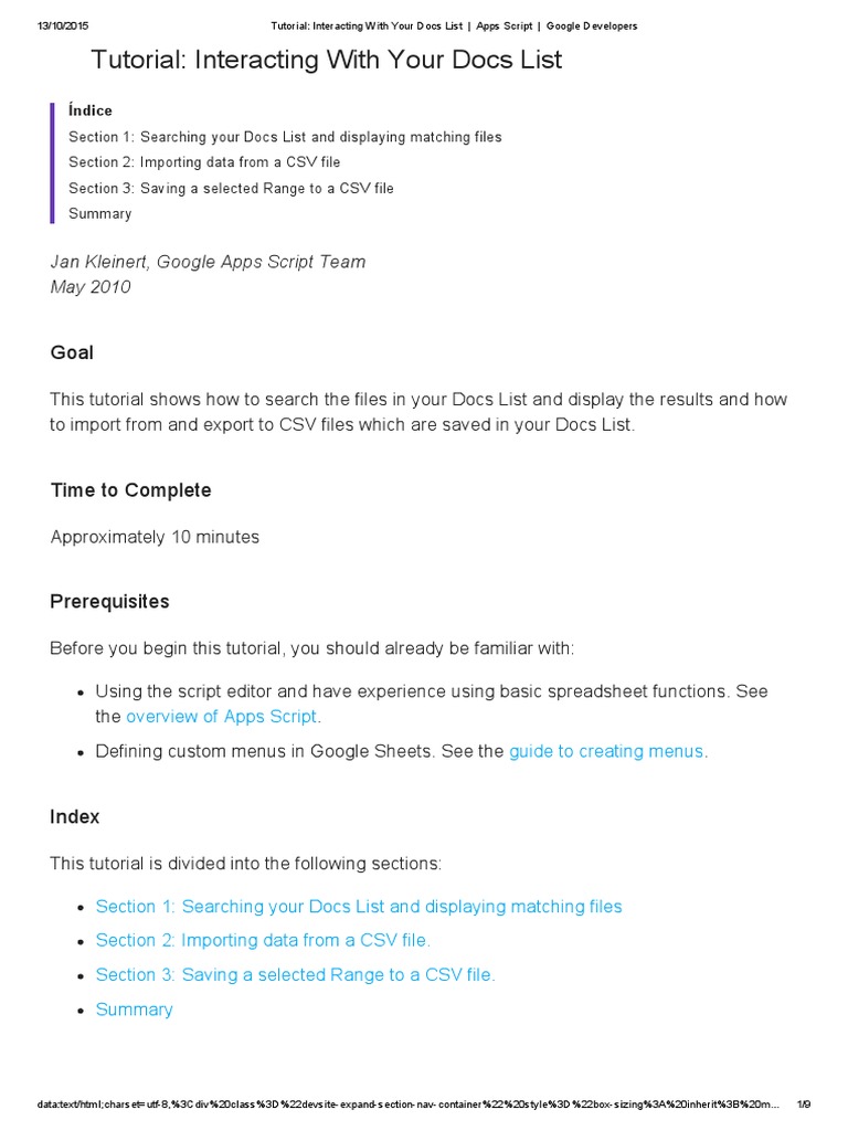 Tutorial Interacting With Your Docs List | PDF | Comma Separated Values | Regular Expression