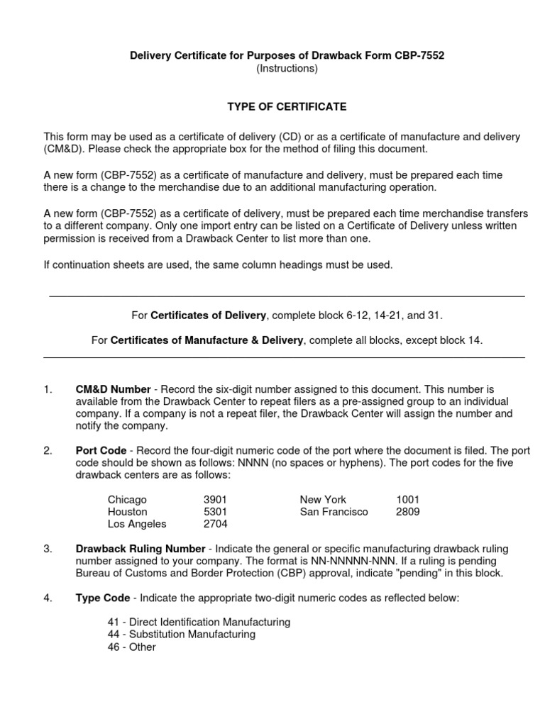 U.S. Customs Form: CBP Form 7552 - Instructions | Download Free PDF | U ...