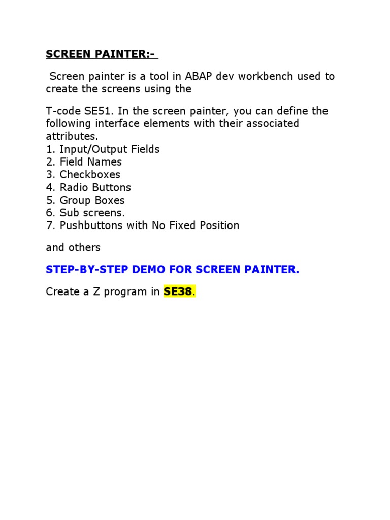 SAP ABAP Screen Painter Guide | PDF | Computing | Software Engineering