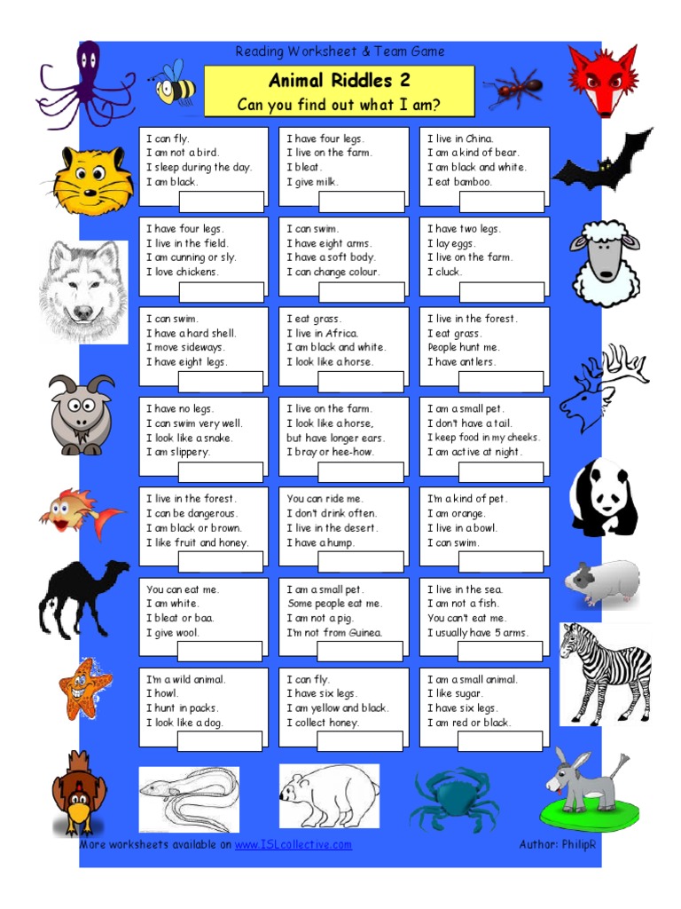 Animal Riddles Team Game Worksheet | PDF | Animals And Humans | Nature