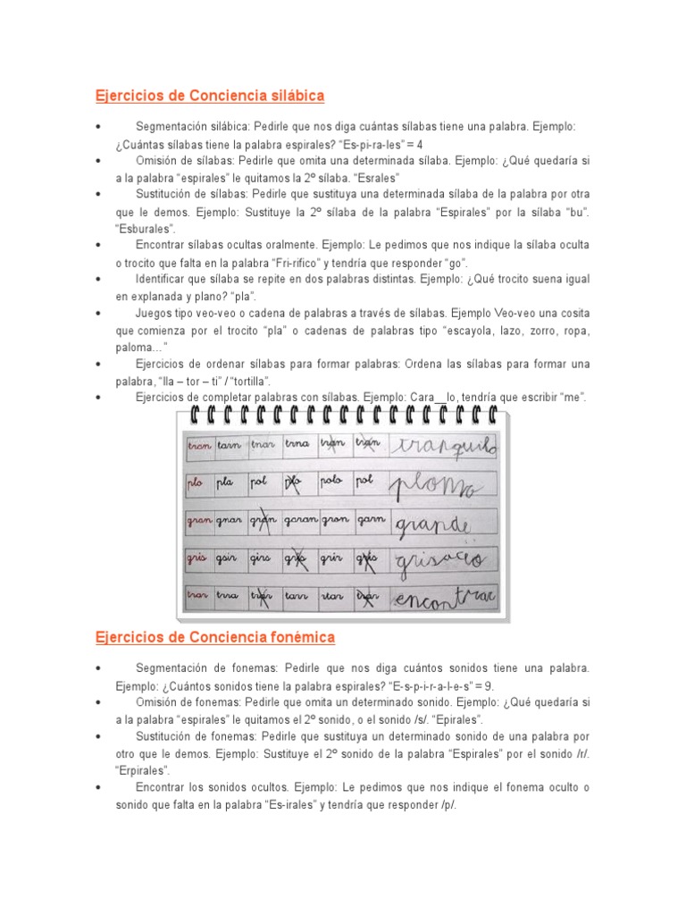 Ejercicios de Conciencia Silábica | PDF | Palabra | Sílaba