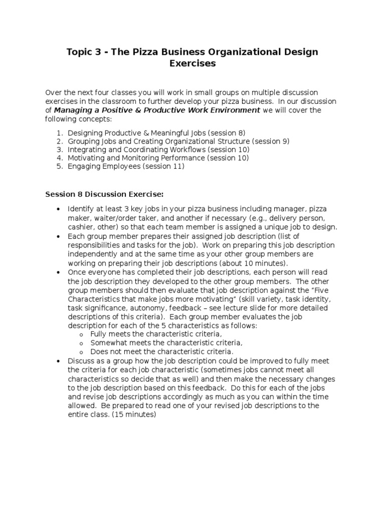 Pizza Business Organizational Design Guide | PDF | Organizational ...