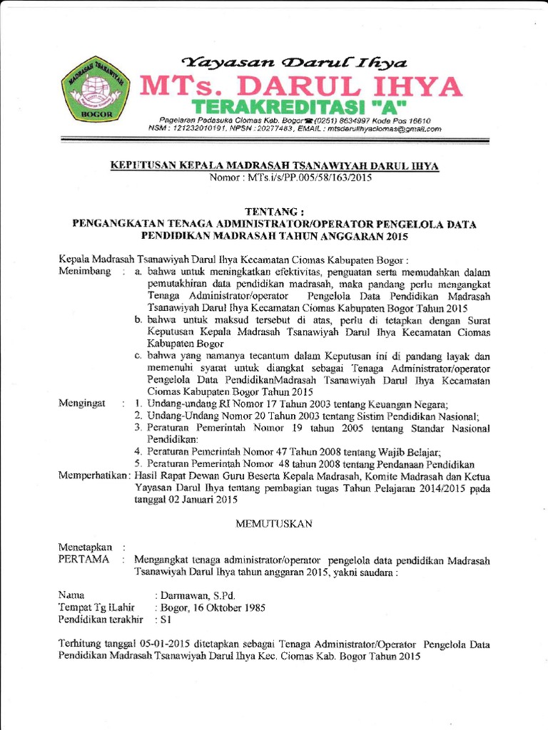 Contoh SK Operator Emis | PDF