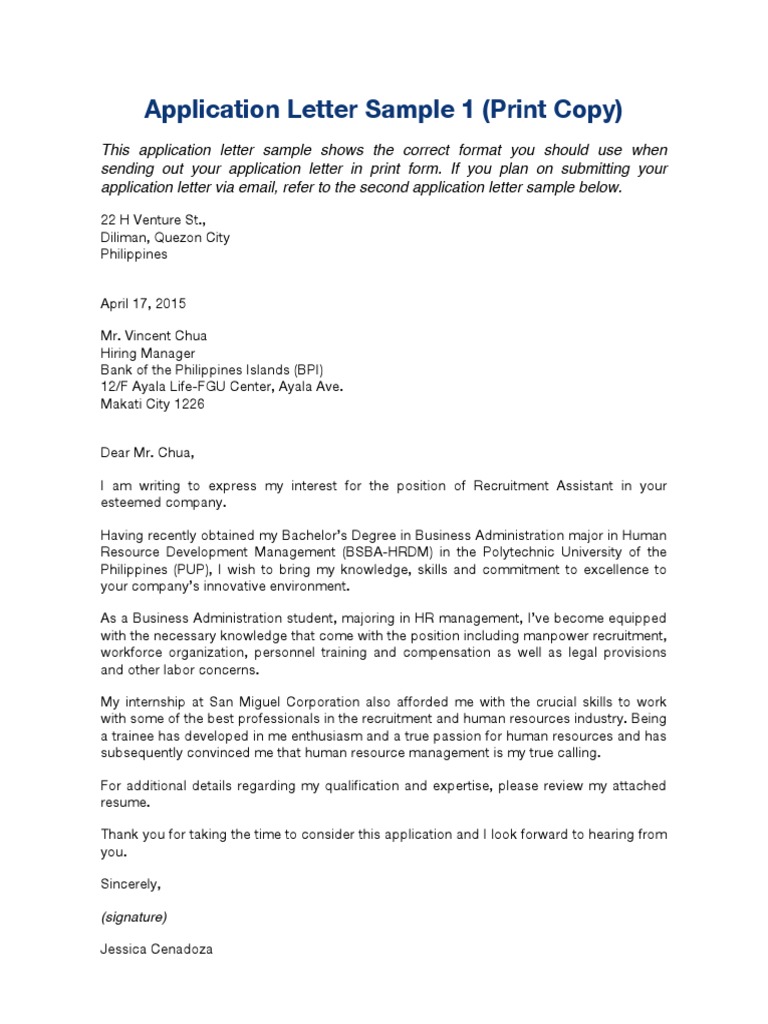 Application Letter Sample 1 | PDF | Business | Finance & Money Management