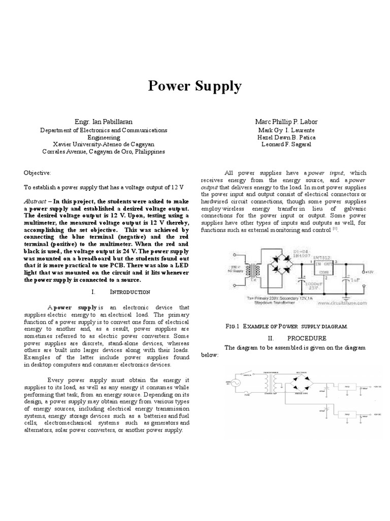 Power Supply Lab Report | PDF | Power Supply | Capacitor
