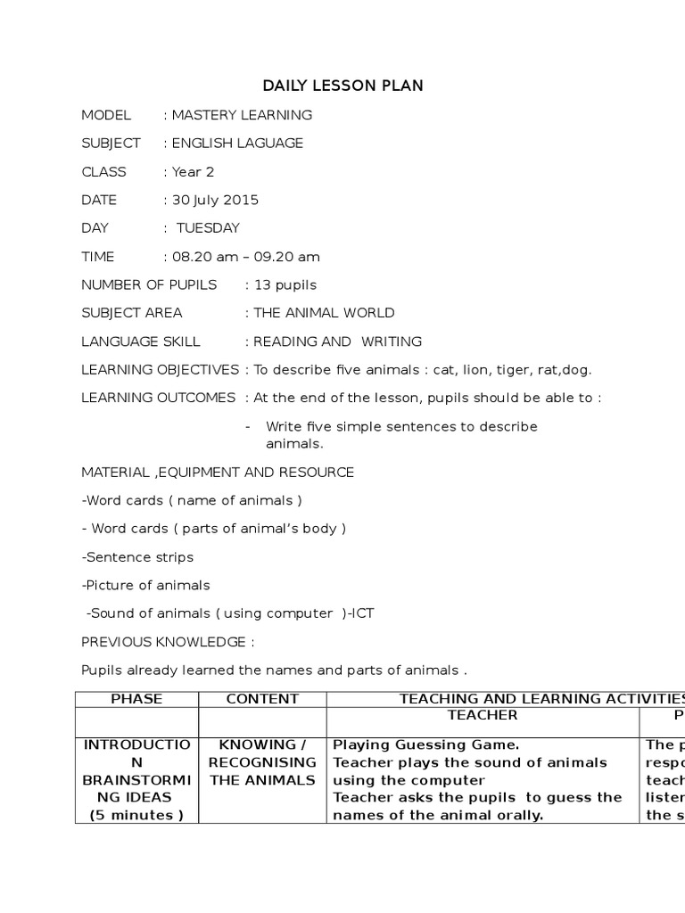 Lesson Plan Year 2 | Download Free PDF | Lesson Plan | Human Communication