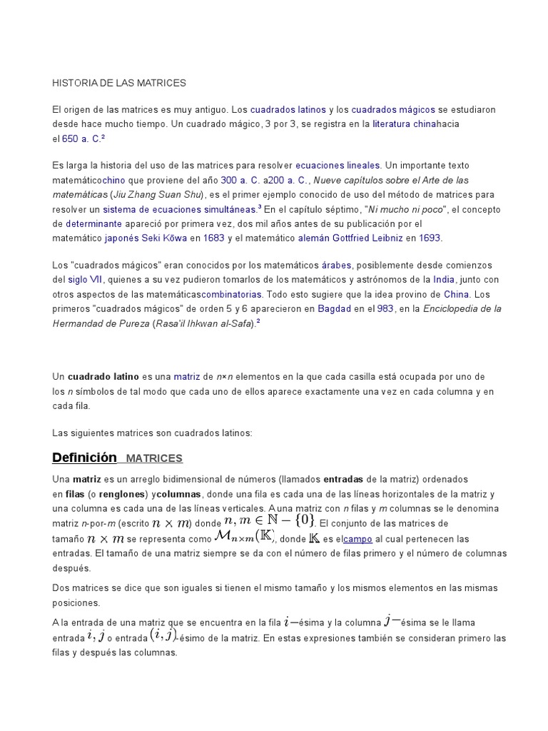Historia de Las Matrices | PDF | Matriz (Matemáticas) | Análisis matemático