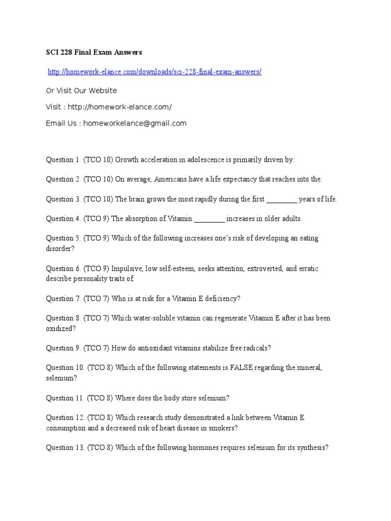 SCI 228 Final Exam Answers | PDF | Cardiovascular Diseases | Vitamin
