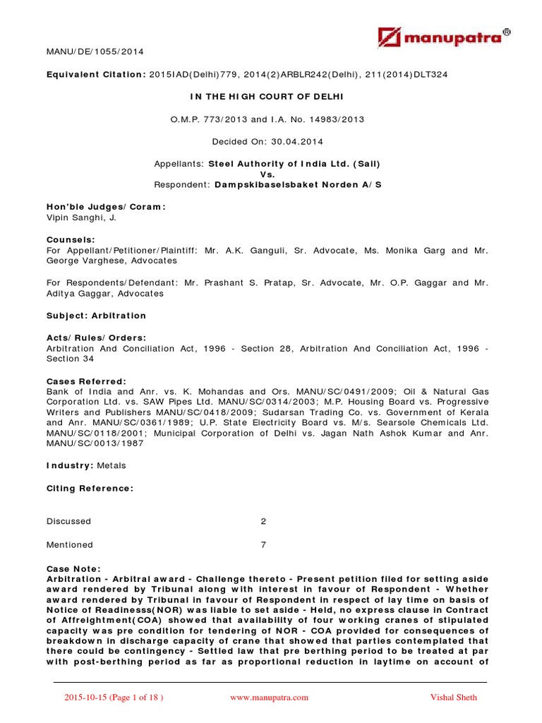 Arbitration Case: SAIL vs. Norden A/S | PDF | Arbitration | Water Transport