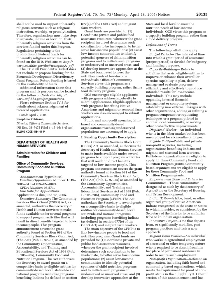 Notice: Grants and Cooperative Agreements Availability, Etc.: Community ...