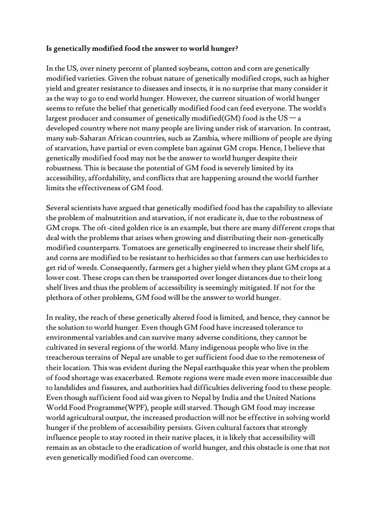 Is Genetically Modified Food The Answer To World Hunger? | PDF ...