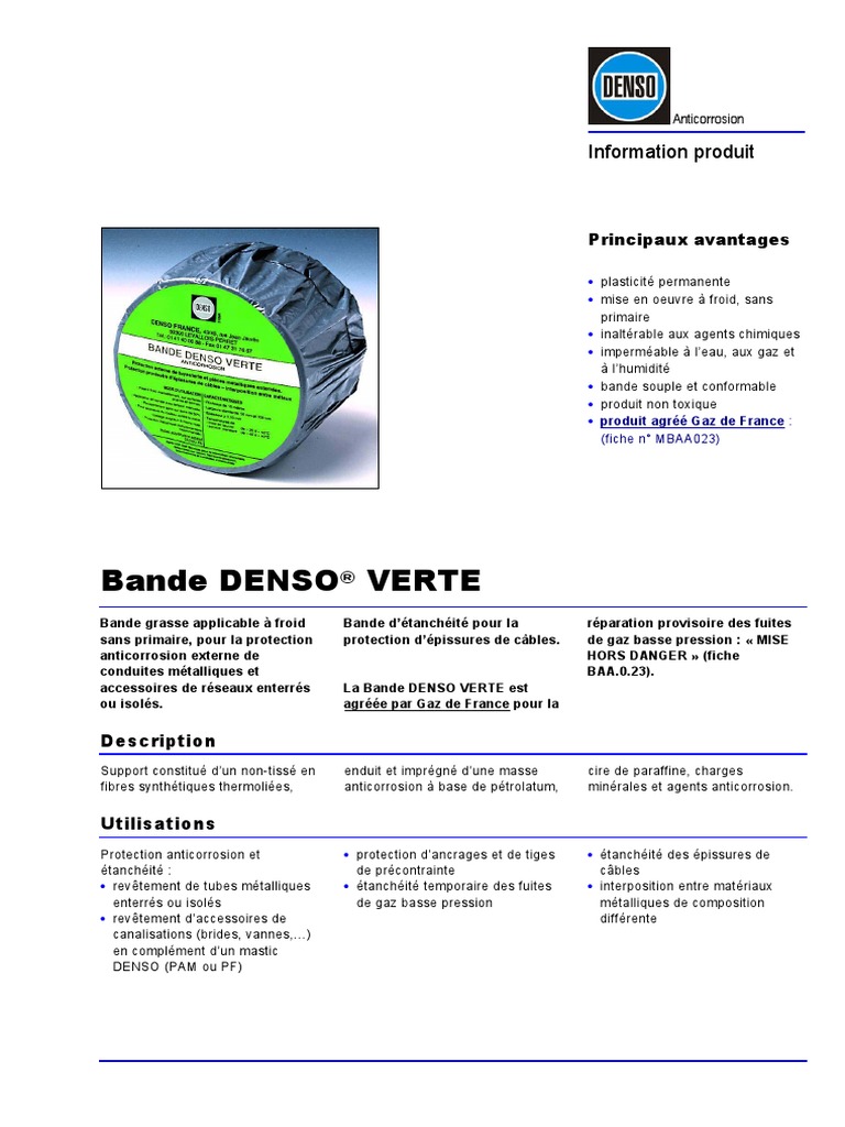 Bande DENSO VERTE : Protection Anticorrosion | PDF | Corrosion | Métaux